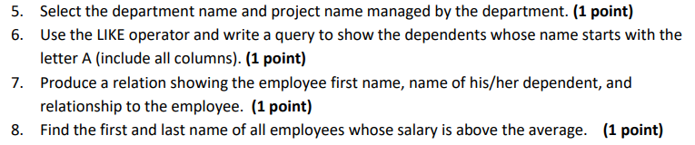Solved 5. Select the department name and project name | Chegg.com