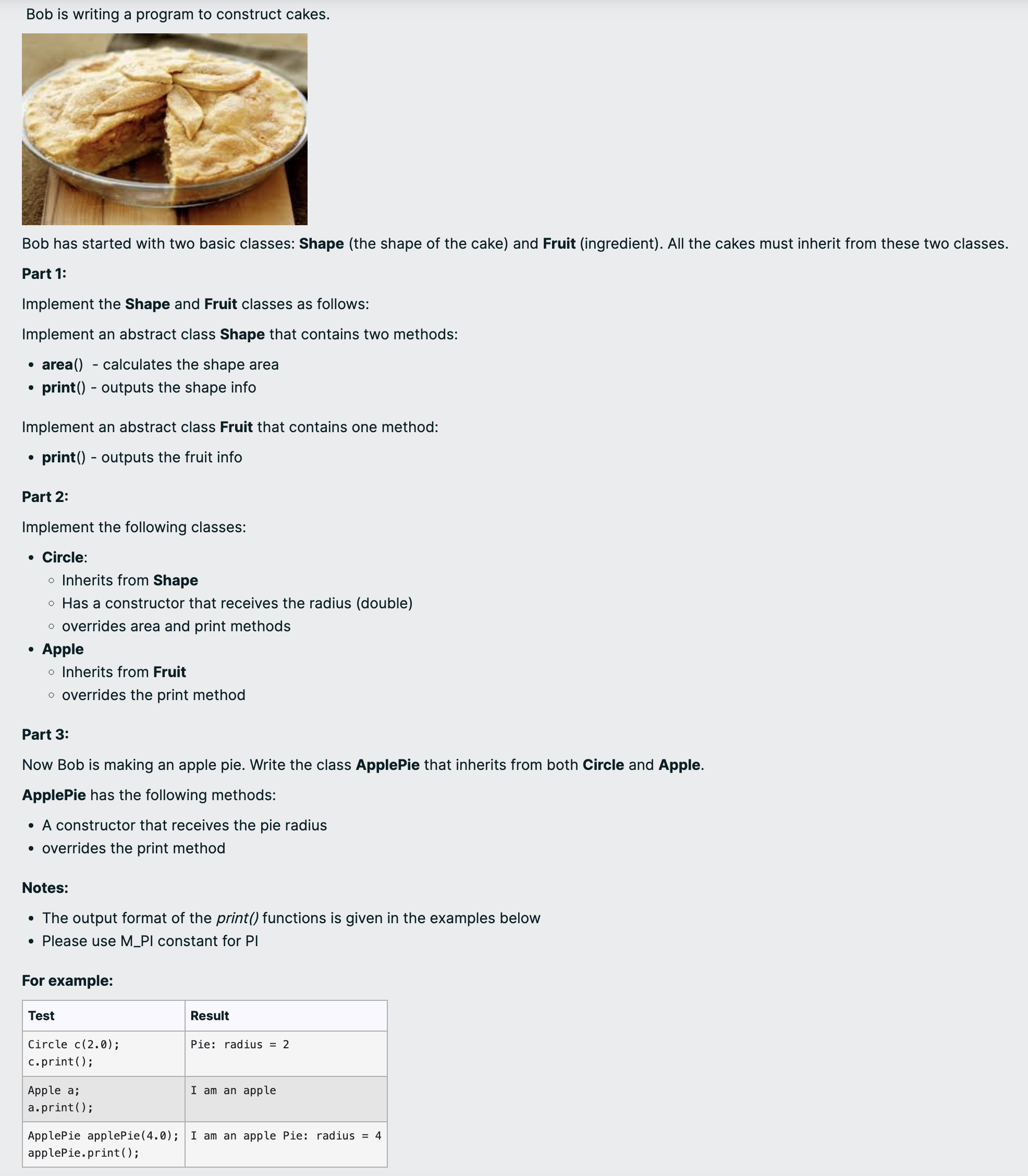 Solved Bob is writing a program to construct cakes. Bob has | Chegg.com