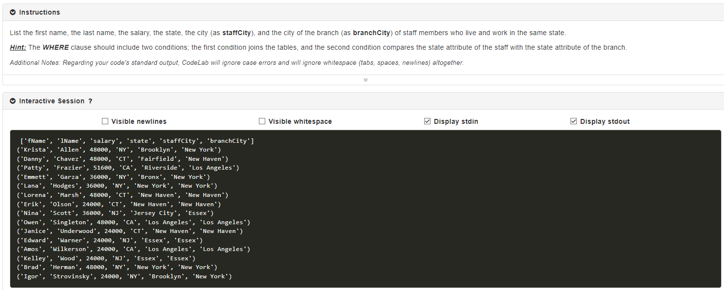 Solved Jsing a subquery, list the first name, the last name, | Chegg.com