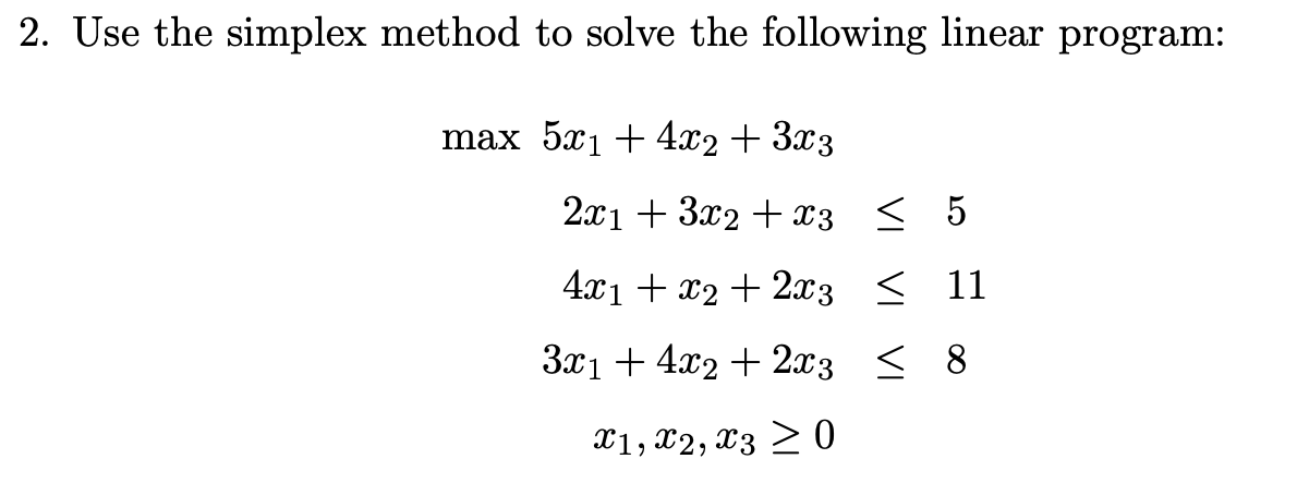 Solved 2. Use the simplex method to solve the following | Chegg.com