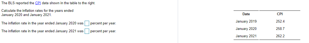 Solved The BLS reported the CPI data shown in the table to | Chegg.com