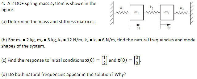 Solved 4. A 2 DOF spring-mass system is shown in the figure. | Chegg.com