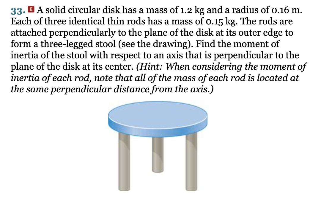Solved 33. A solid circular disk has a mass of 1.2 kg and a | Chegg.com