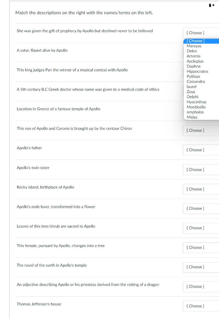 Solved Match the descriptions on the right with the | Chegg.com