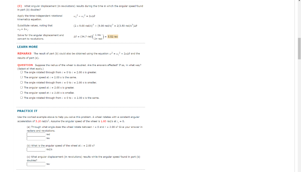 Solved (C) What angular displacement (In revolutions) | Chegg.com