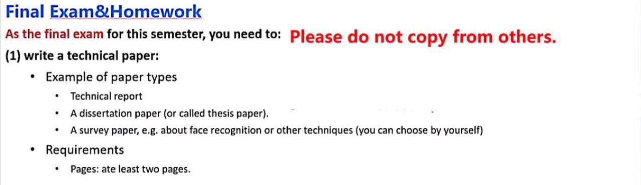 Solved Final Exam&Homework As the final exam for this | Chegg.com