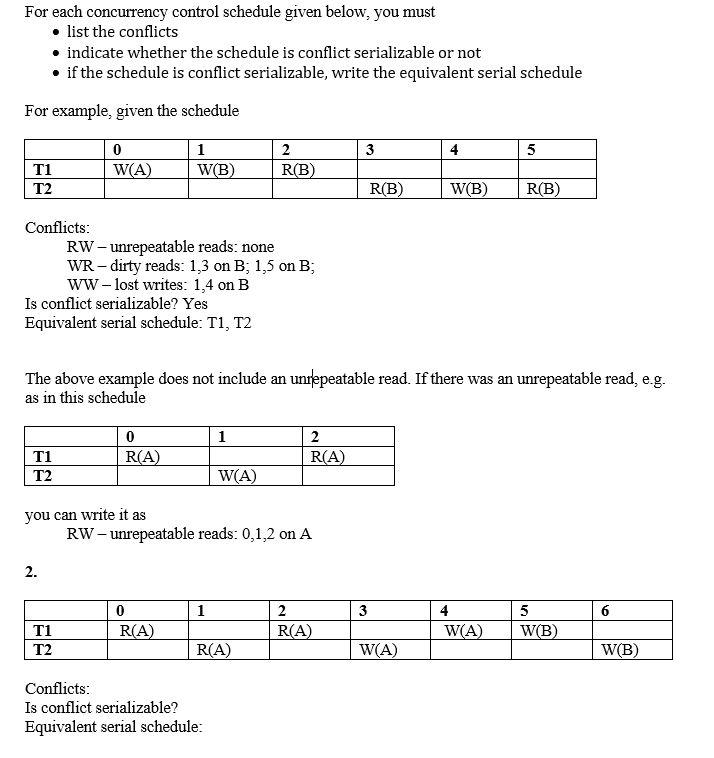 Solved For each concurrency control schedule given below, | Chegg.com