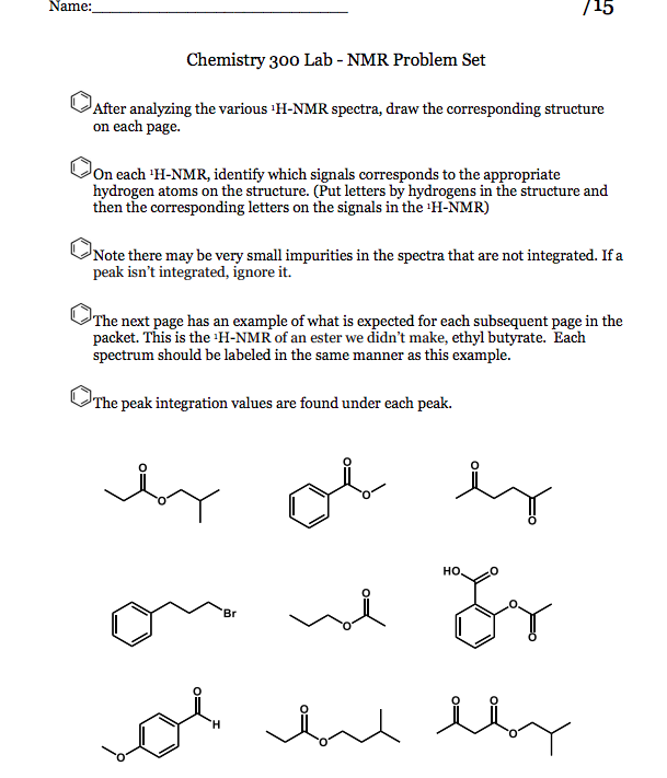 Solved Name: /15 Chemistry 300 Lab - NMR Problem Set After | Chegg.com