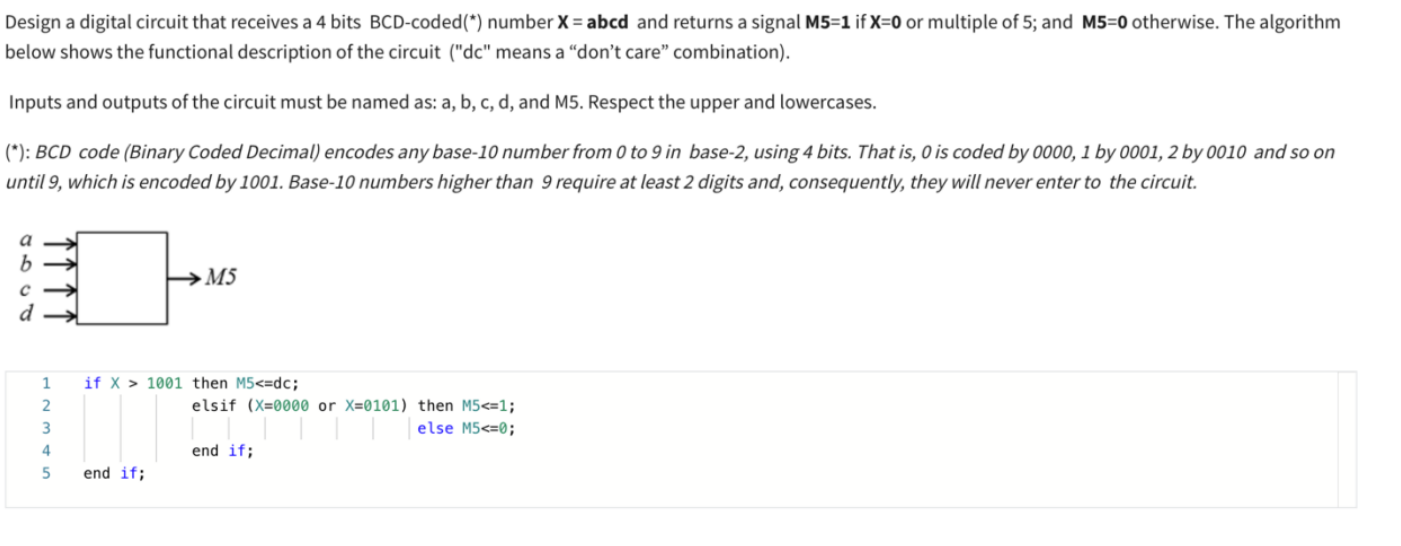 Solved Design a digital circuit that receives a 4 bits BCD - | Chegg.com