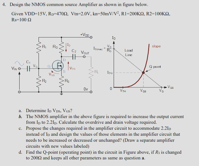 Solved 4. Design the NMOS common source Amplifier as shown | Chegg.com