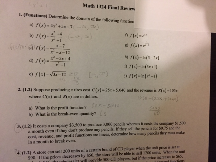 Solved Math 1324 Final Review 1. (Functions) Determine the | Chegg.com