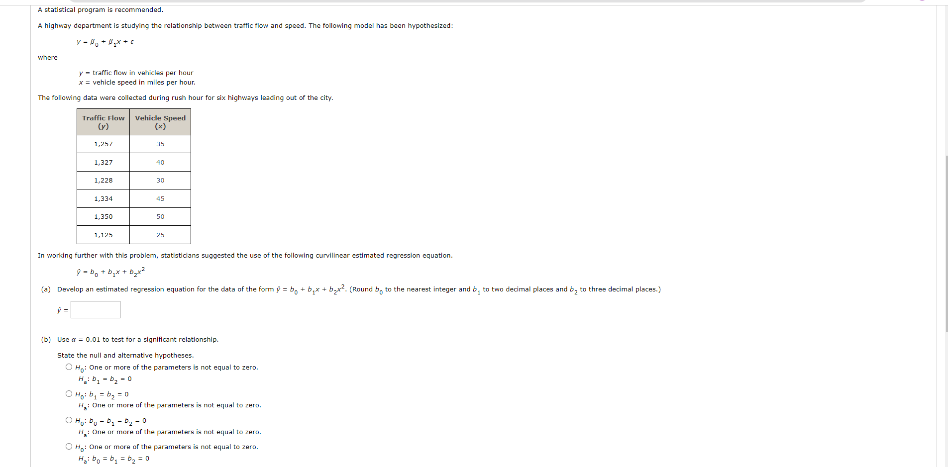 Solved A statistical program is recommended. A highway | Chegg.com
