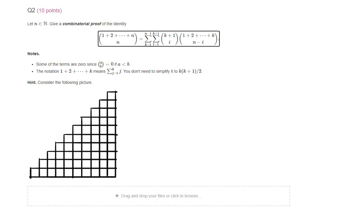 Solved Q2 (10 points) Letn e N. Give a combinatorial proof | Chegg.com
