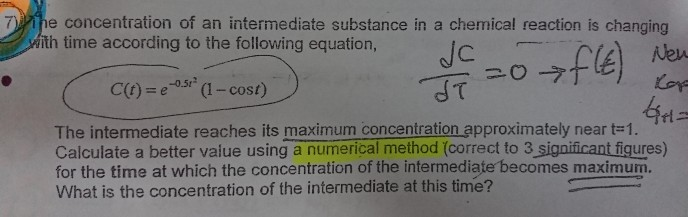Solved he concentration of an intermediate substance in a | Chegg.com