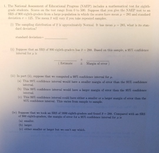 Solved 1. The National Assessment of Educational Progress | Chegg.com
