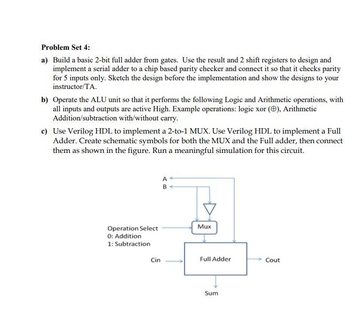 Solved Problem Set 4: a) Build a basic 2-bit full adder from | Chegg.com