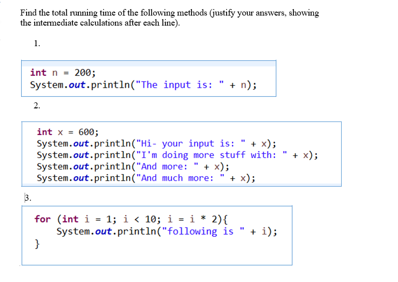 Solved Find the total running time of the following methods | Chegg.com