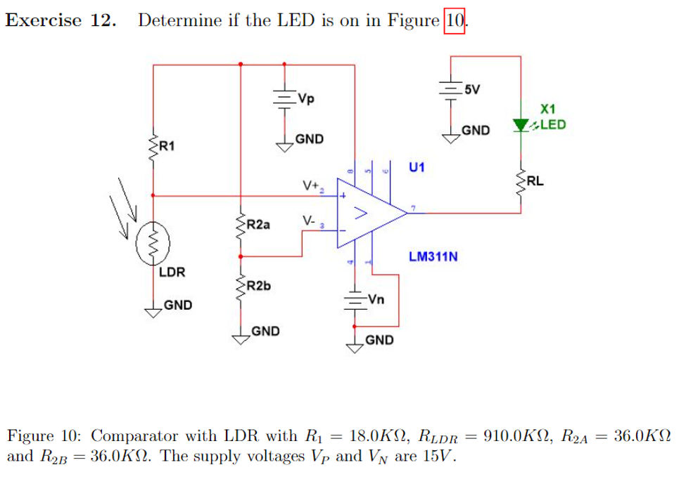 Solved Exercise 12. Determine if the LED is on in Figure 10. | Chegg.com