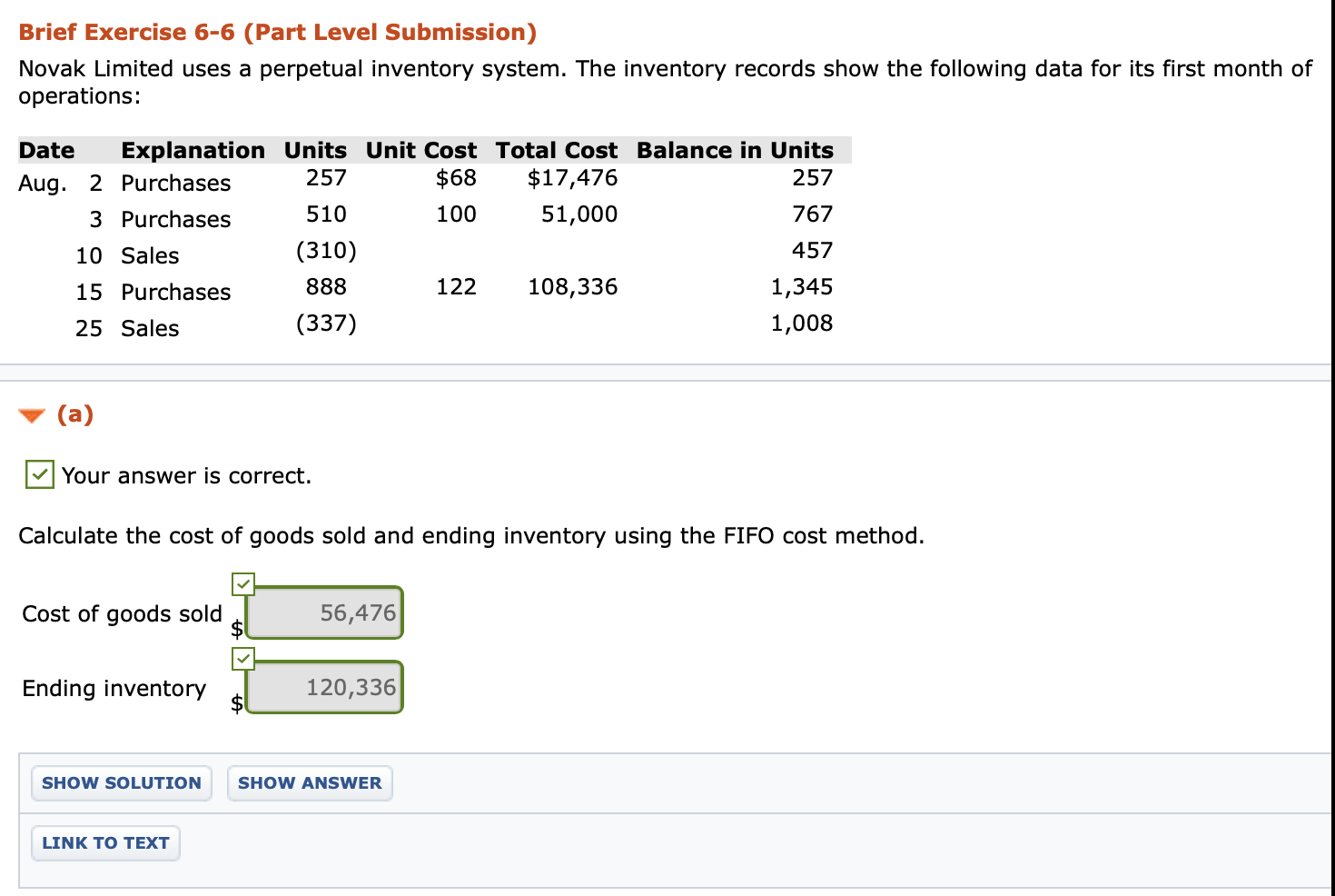 Solved Brief Exercise 6-6 (Part Level Submission) Novak | Chegg.com