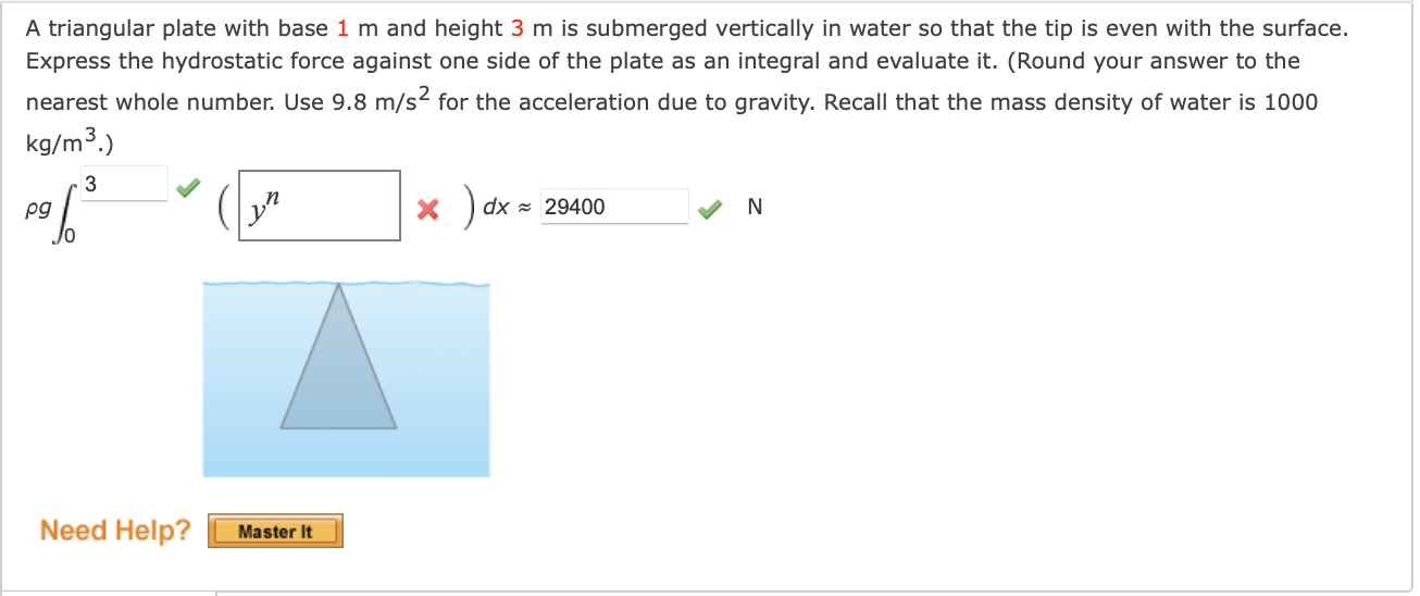 Solved A triangular plate with base 1 m and height 3 m is | Chegg.com