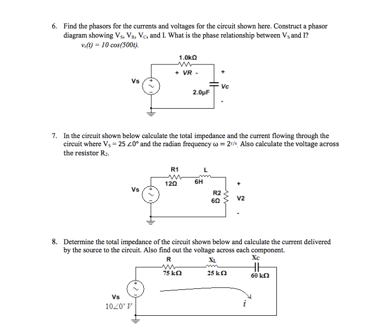 Solved 6. Find the phasors for the currents and voltages for | Chegg.com