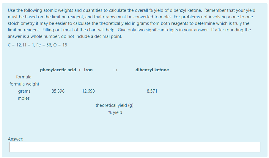 Solved Use the following atomic weights and quantities to | Chegg.com