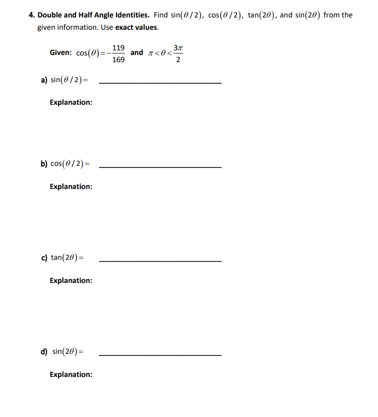 Solved Remember to use exact values for answers.Double and | Chegg.com