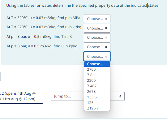Solved Using the tables for water, determine the specified | Chegg.com