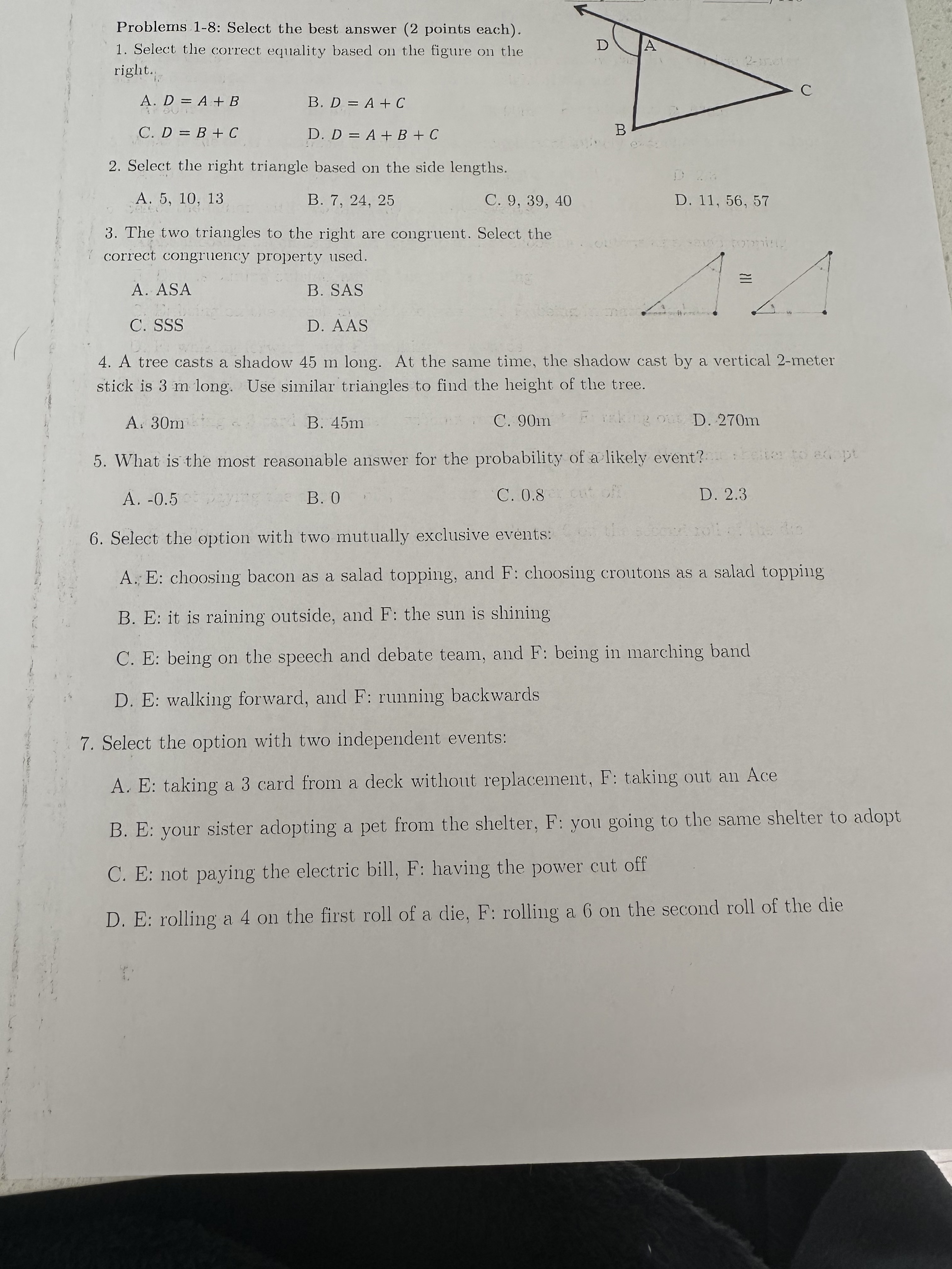 Solved Problems 1-8: Select the best answer (2 points each). | Chegg.com