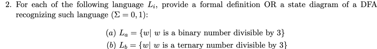 Solved 2. For each of the following language Li, provide a | Chegg.com