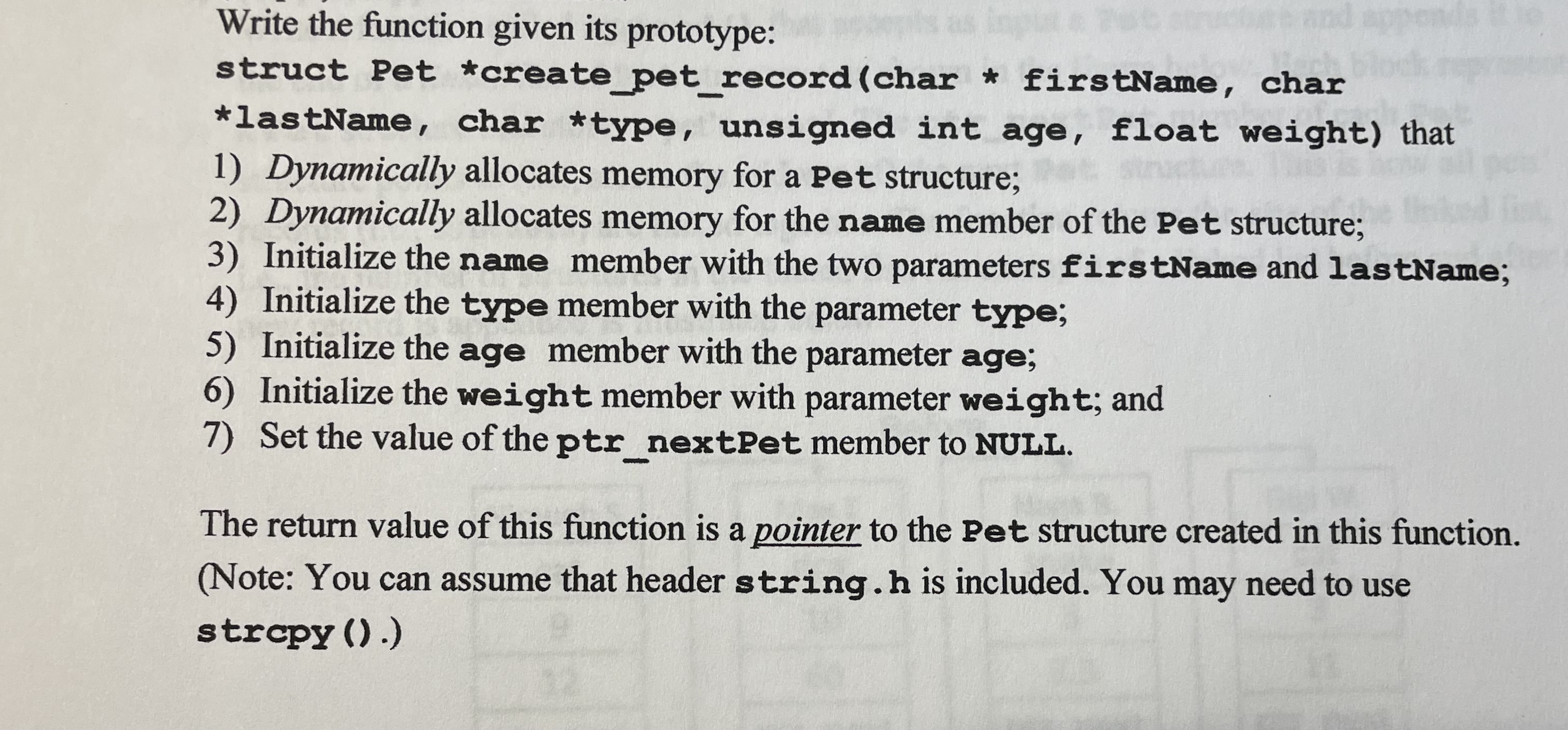 Solved Write the function given its prototype: struct Pet | Chegg.com