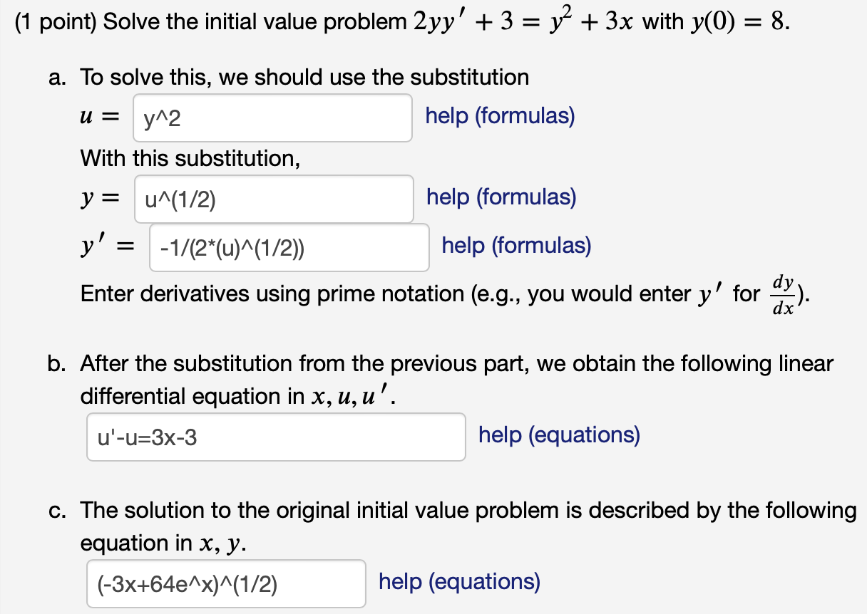 Solved ooint) Solve the initial value problem 2yy′+3=y2+3x | Chegg.com