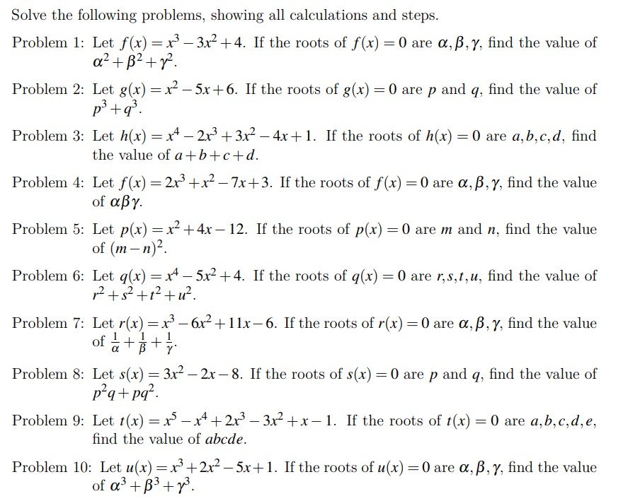Solved Solve the following problems, showing all | Chegg.com
