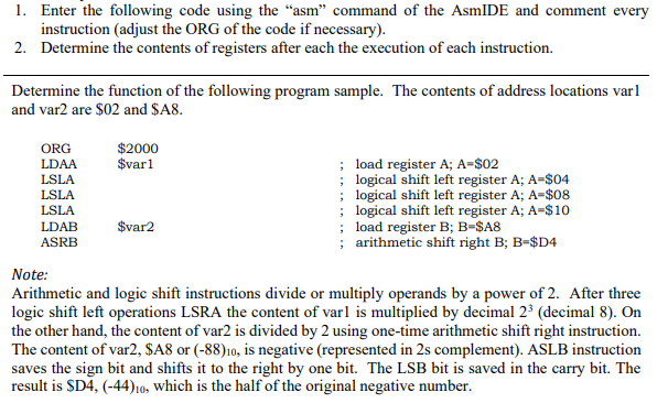 Solved 1. Enter the following code using the "asm" command | Chegg.com