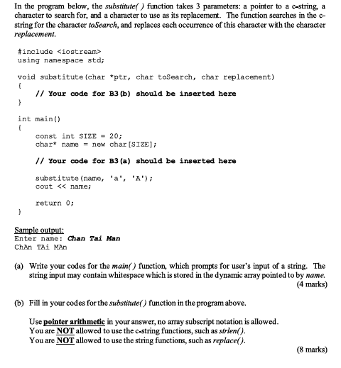 Solved In the program below, the substitute() function takes | Chegg.com