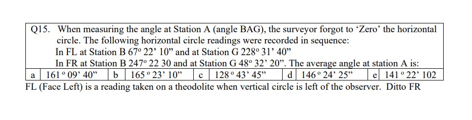 Q15. When measuring the angle at Station A (angle | Chegg.com