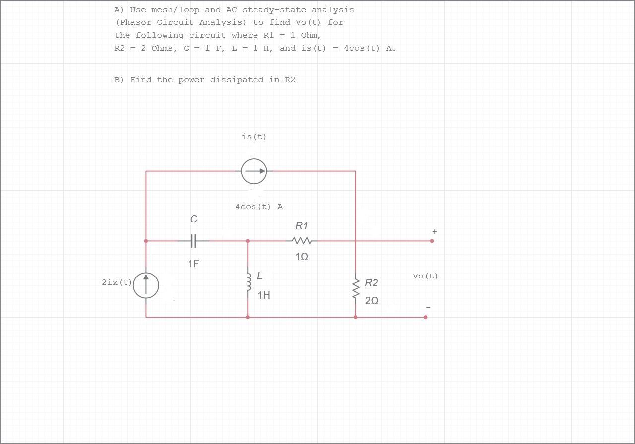 Solved A) Use mesh/loop and AC steady-state analysis (Phasor | Chegg.com