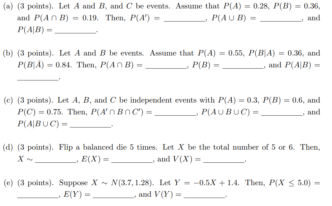 Solved (a) (3 points). Let A and B, and C be events. Assume | Chegg.com