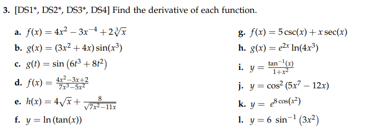 Solved 3. [DS1*, DS2*, DS3*, DS4] Find the derivative of | Chegg.com