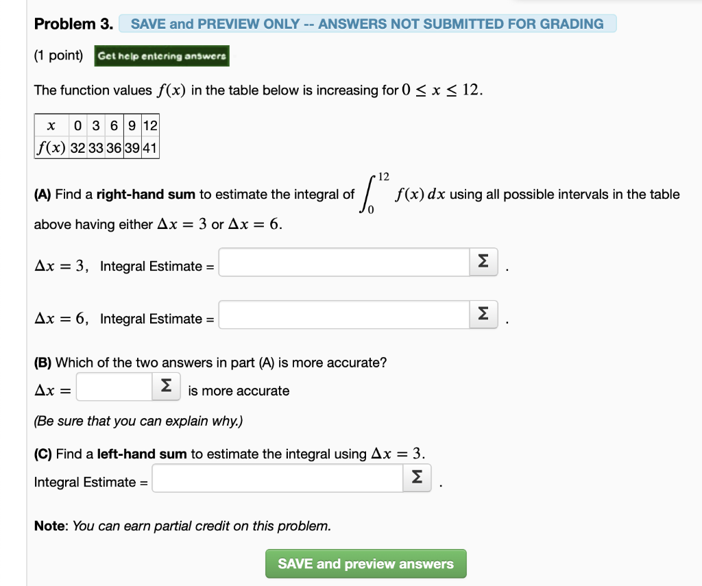 Solved Problem 3. SAVE and PREVIEW ONLY -- ANSWERS NOT | Chegg.com