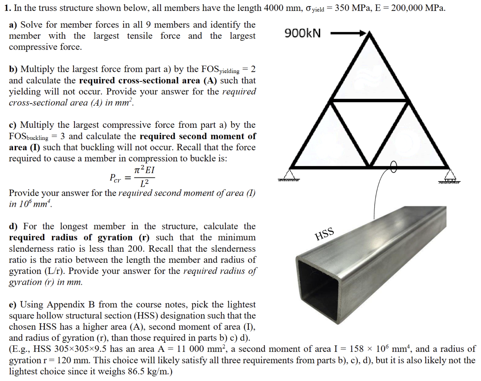 Solved 1. In the truss structure shown below, all members | Chegg.com