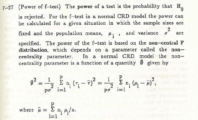 Solved 7-27 (Power of f-test) The power of a test is the | Chegg.com