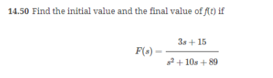 Solved 14.50 Find the initial value and the final value of | Chegg.com