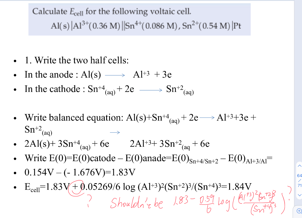 Solved Calculate Ecell for the following voltaic cell. | Chegg.com