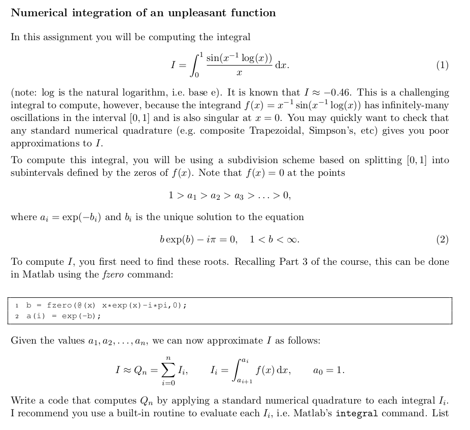 Numerical integration of an unpleasant function In | Chegg.com