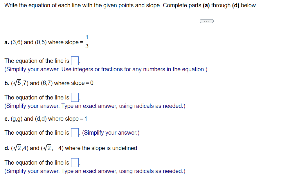 Solved Write the equation of each line with the given points | Chegg.com