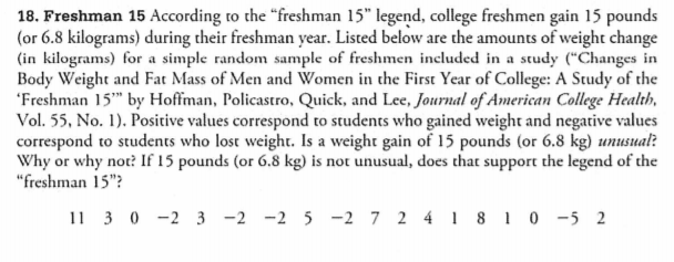 Solved 18. Freshman 15 According to the "freshman 15" | Chegg.com