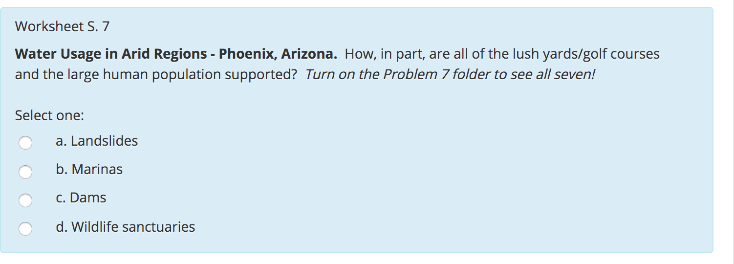 Solved Worksheet S. 7 Water Usage in Arid Regions - Phoenix, | Chegg.com