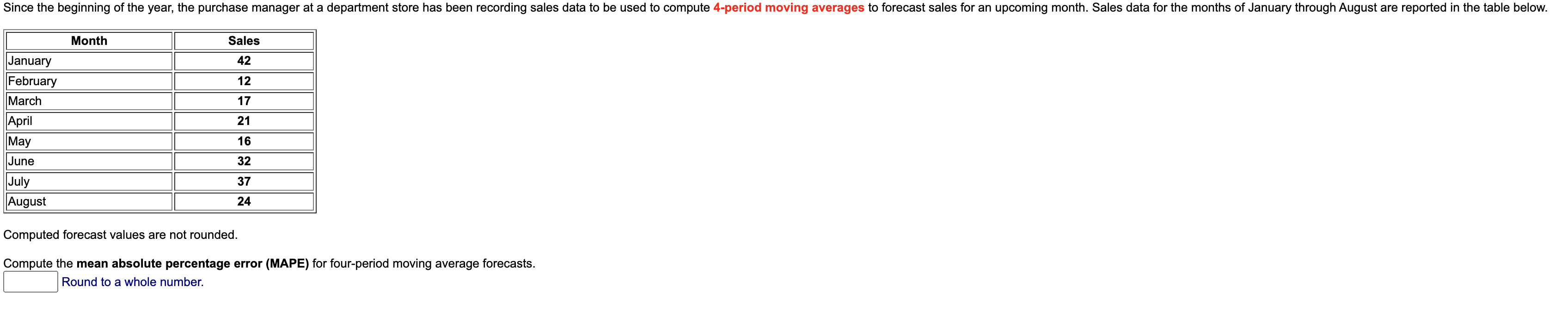 Computed forecast values are not rounded. Compute the | Chegg.com