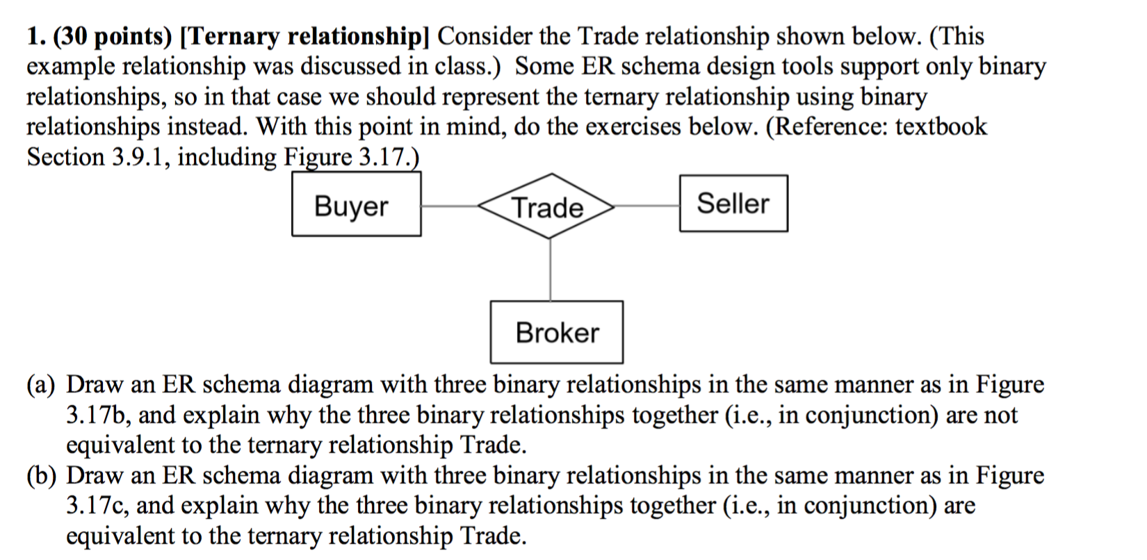 1. (30 points) [Ternary relationship] Consider the | Chegg.com